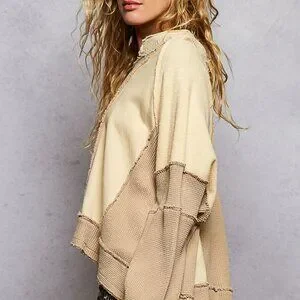 POL | Tops | Pol Frayed Patchwork French Terry Knit Beige | Poshmark